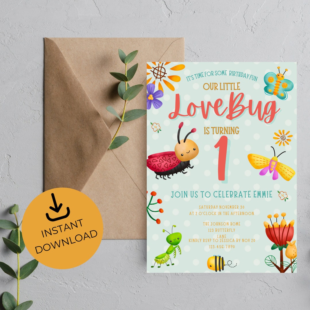 Our Little Love Bug Invite | Bug Birthday Invite | Girl First Birthday ...