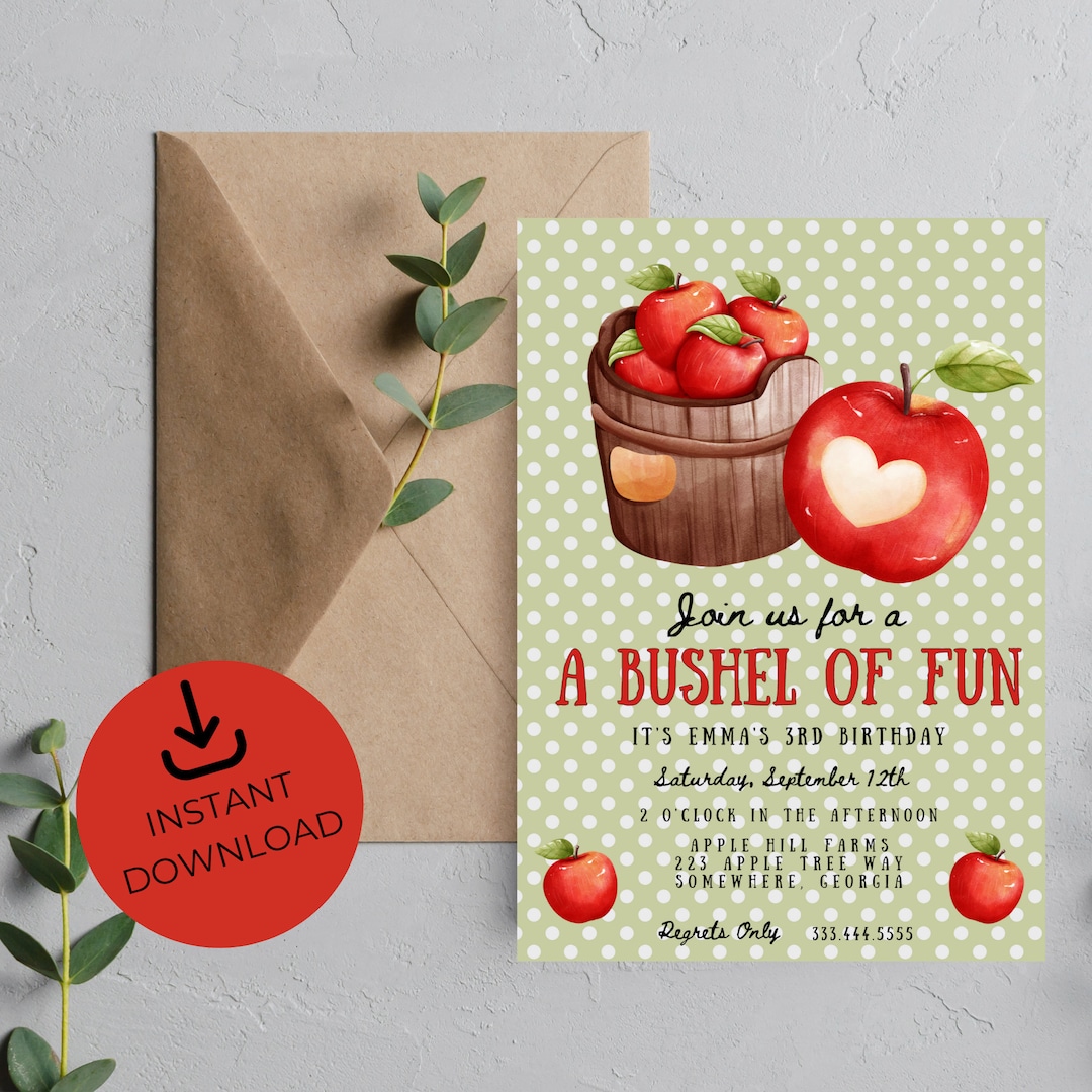 Cute Bushel of Fun Apple Birthday Invite Apple Fall Theme Party ...