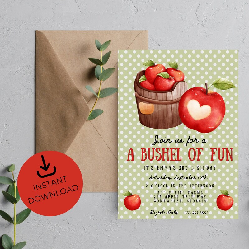 Apple Birthday Invitations - Etsy