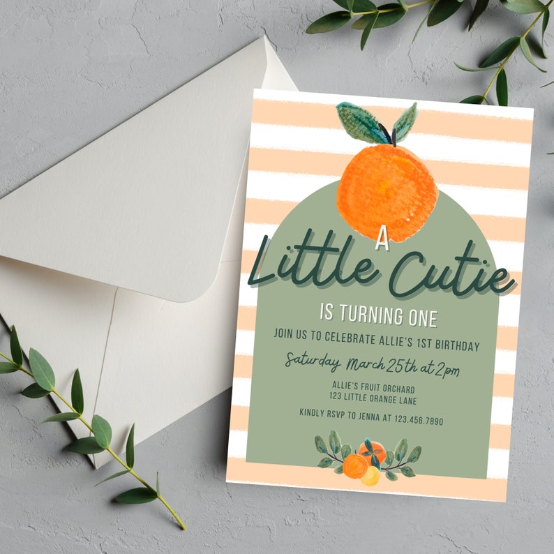 A Little Cutie Orange Birthday Invitation Orange Theme Party Invite 1st ...