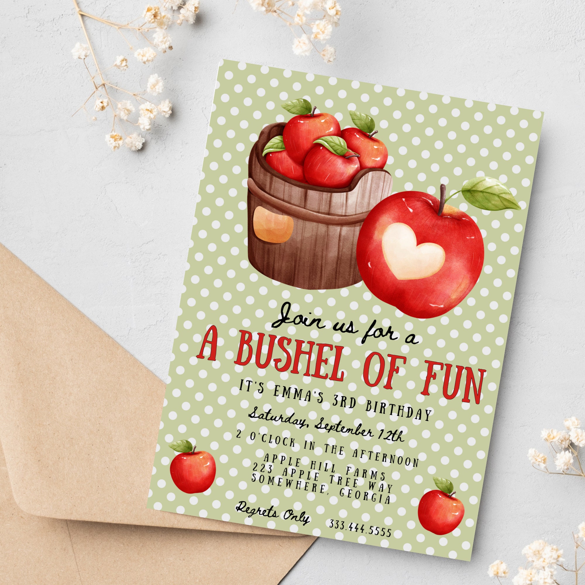 Cute Bushel of Fun Apple Birthday Invite Apple Fall Theme Party ...