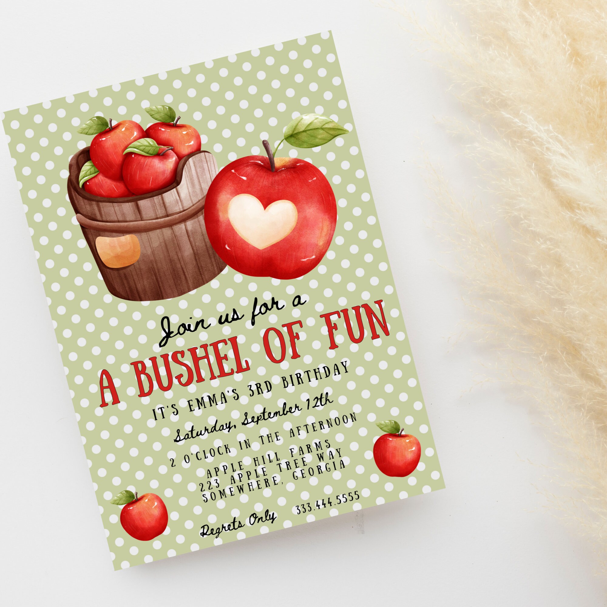 Cute Bushel of Fun Apple Birthday Invite Apple Fall Theme Party ...