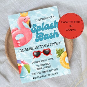 Splash Bash Pool Party Birthday Invitation | Summer Tropical Swim Party ...