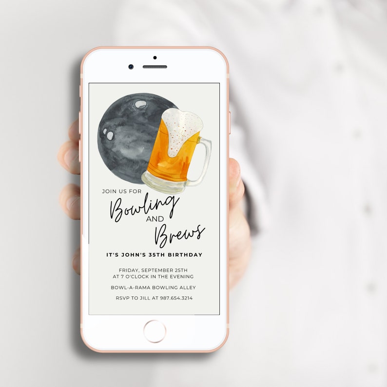 Bowling and Brews Birthday Invitation: Editable Text, Digital Invite - Etsy