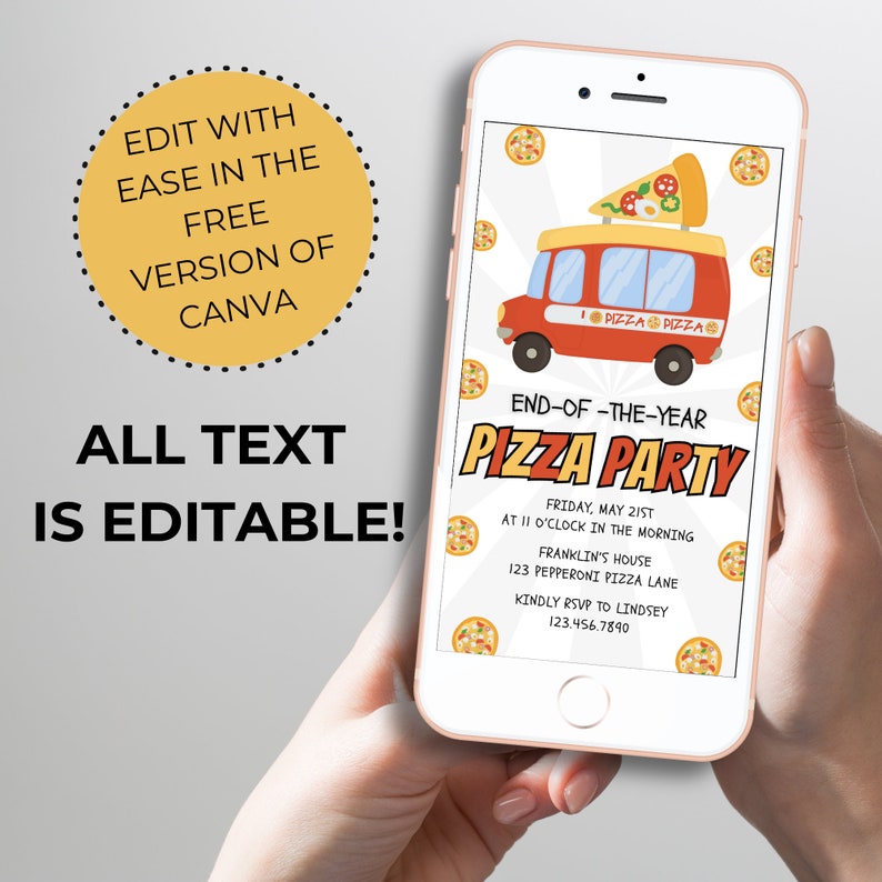 Pizza Party Invitation: End of Year, Editable Text Invite (digital ...