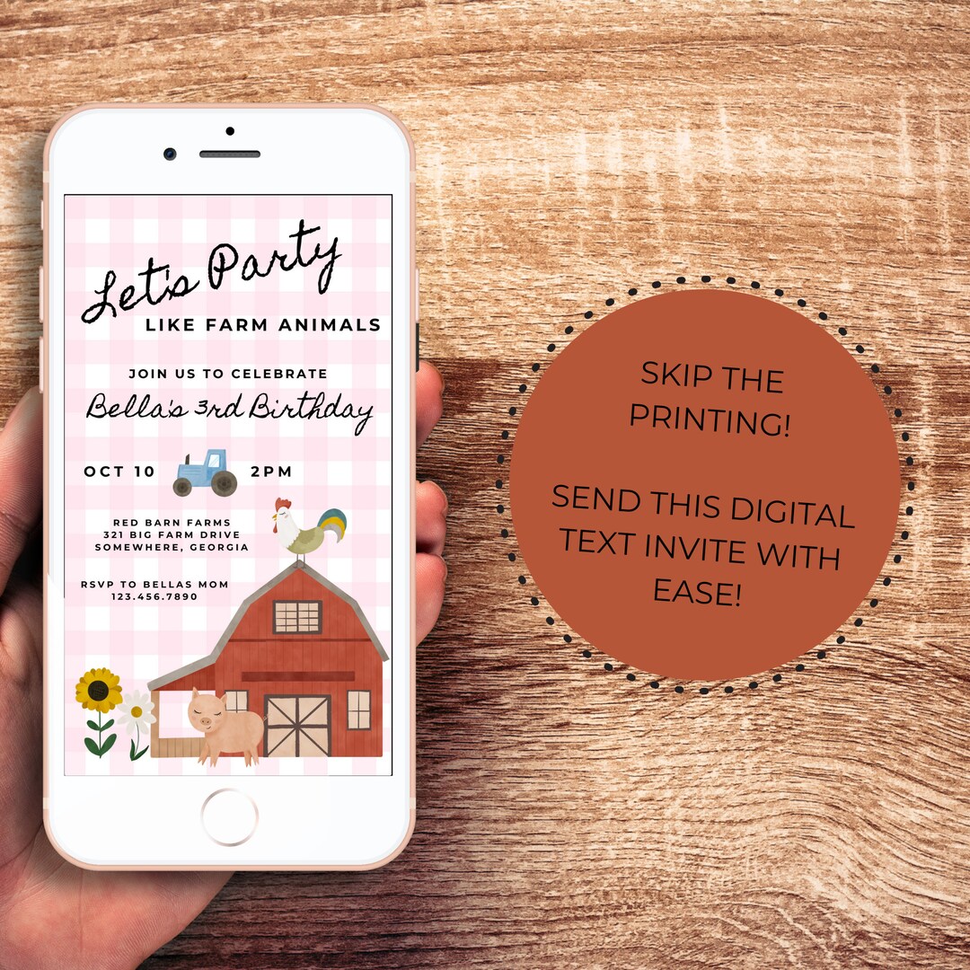 Party Like Farm Animals Invite Girl Farm Invitation Pink - Etsy