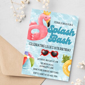 Splash Bash Pool Party Birthday Invitation | Summer Tropical Swim Party ...