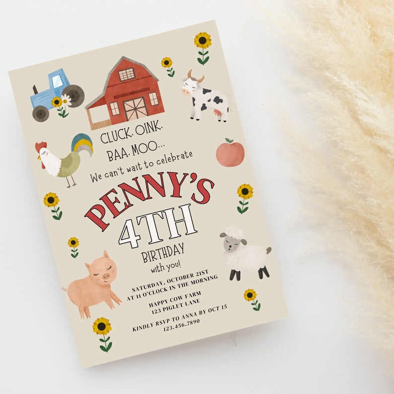 Farm Birthday Invite Farm Animal Party Invitation Editable - Etsy