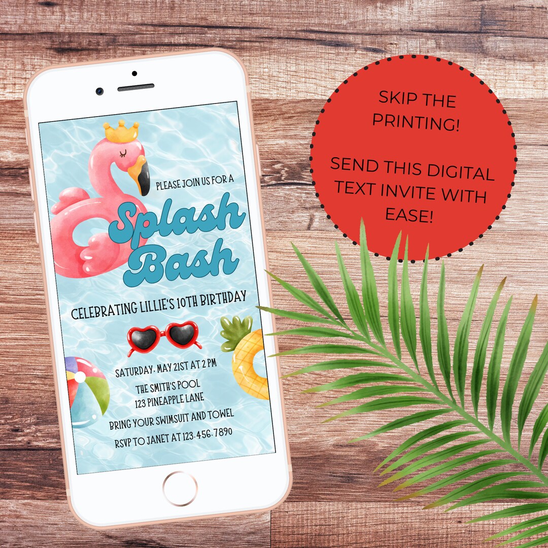 Splash Bash Pool Party Birthday Invitation | Summer Tropical Swim Party | Kid Party Invite ...