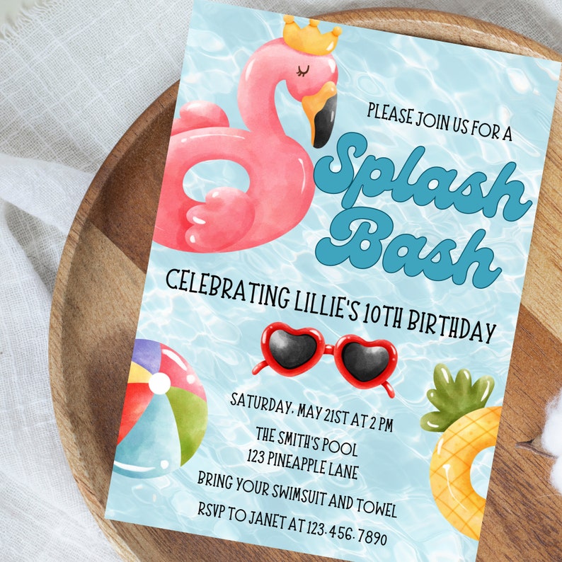 Splash Bash Pool Party Birthday Invitation Summer Tropical Swim Party Kid Birthday Invite ...