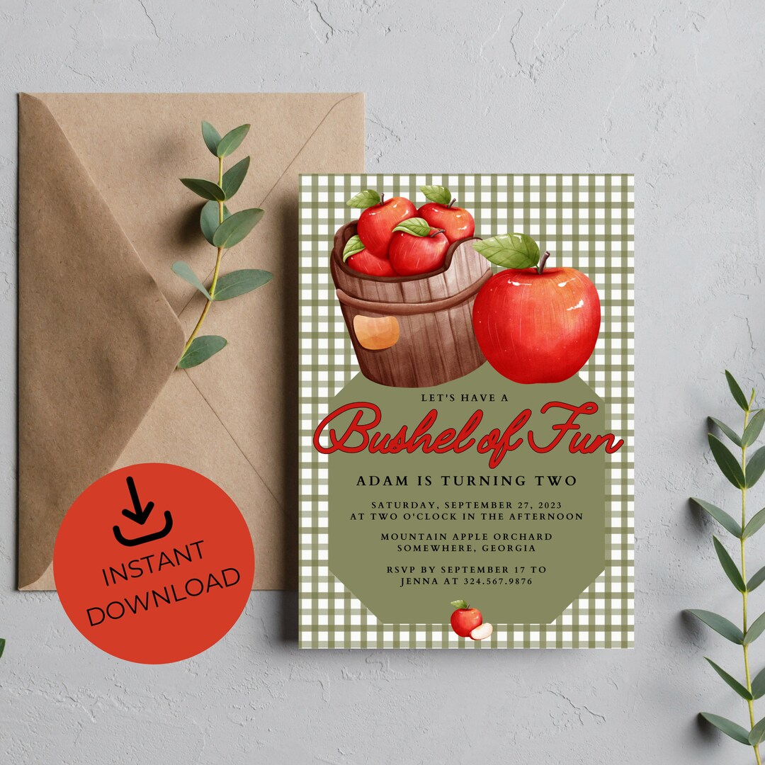 Apple Birthday Invitation | Bushel of Fun Apple Birthday Party | Fall ...