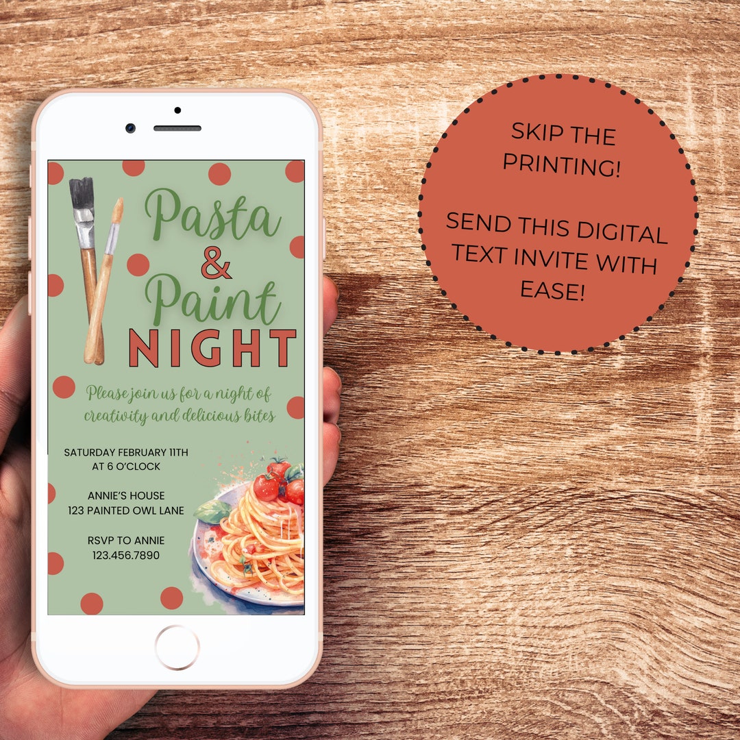Green and Red Paint and Pasta Night Invite Girls Craft Night Invitation ...