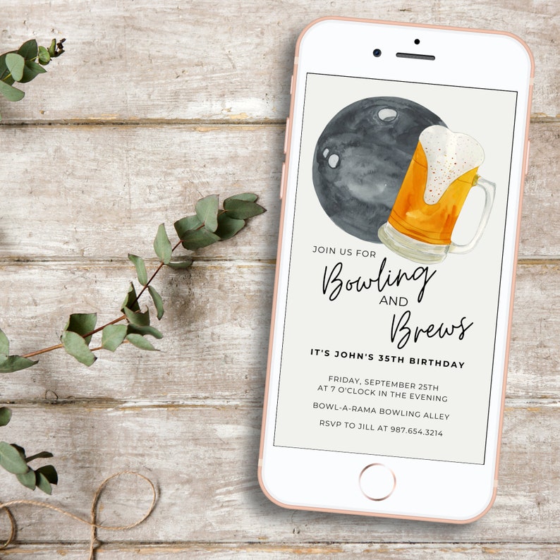 Bowling and Brews Birthday Invitation: Editable Text, Digital Invite - Etsy