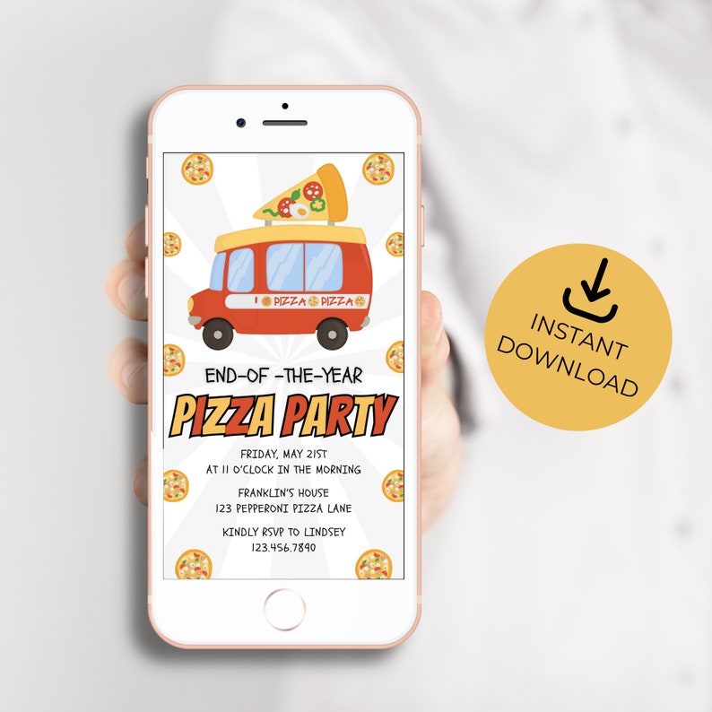 Pizza Party Invitation: End of Year, Editable Text Invite (digital ...