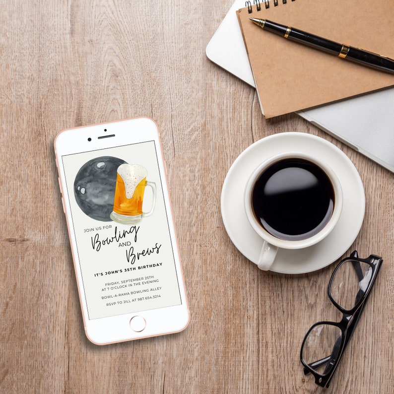 Bowling and Brews Birthday Invitation: Editable Text, Digital Invite - Etsy