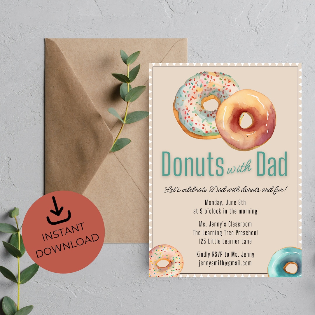 Donuts With Dad Fathers Day Invitation | Breakfast With Dad Invite ...