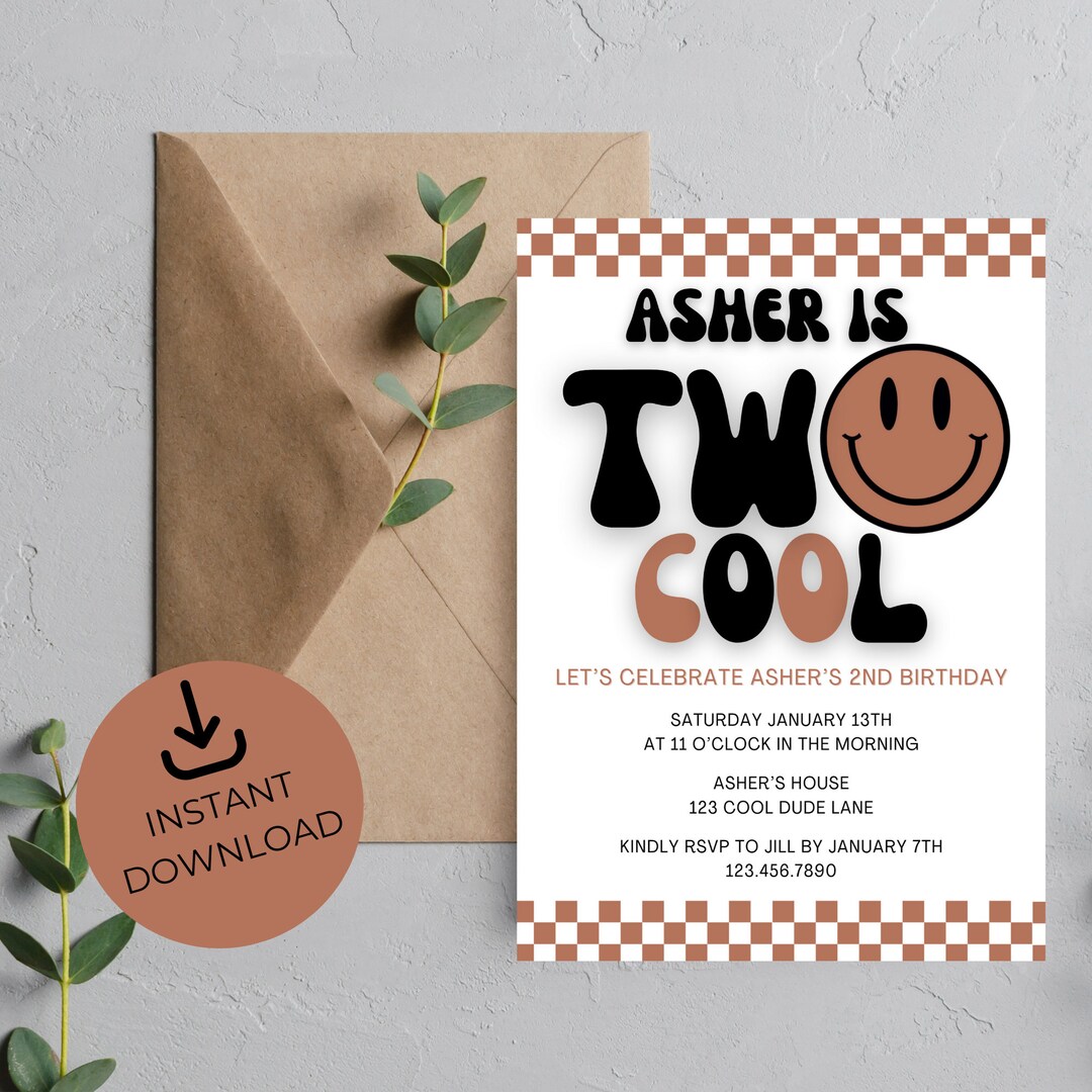 Rust and Black Two Cool Checkerboard Retro Smiley Face Boy Birthday ...