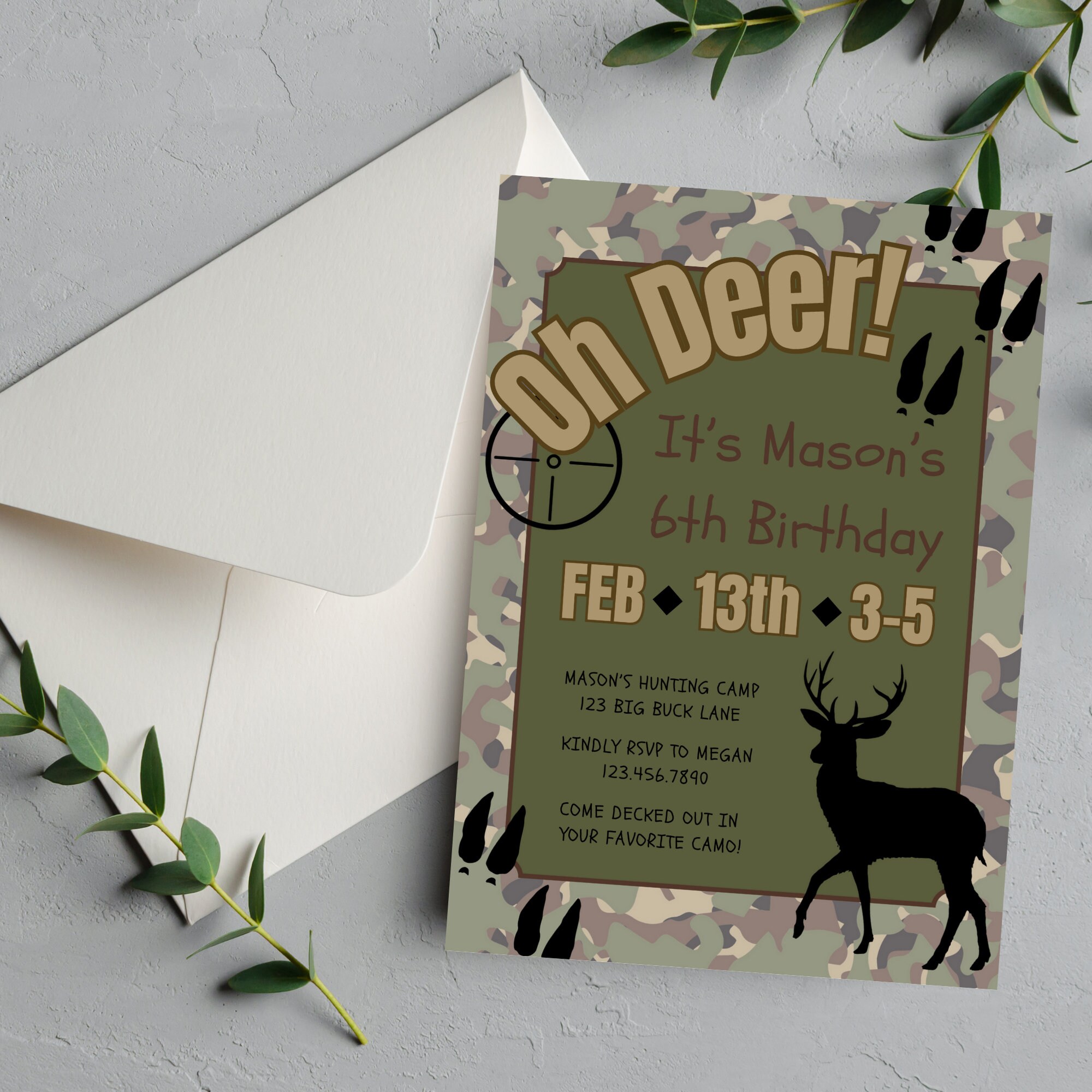 Oh Deer Hunting Birthday Invitation: Camo Party, Editable Template ...