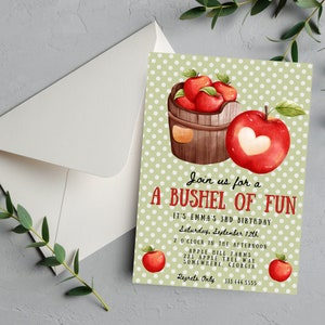 Apple Birthday Invitation: Bushel of Fun, Editable Template (digital ...