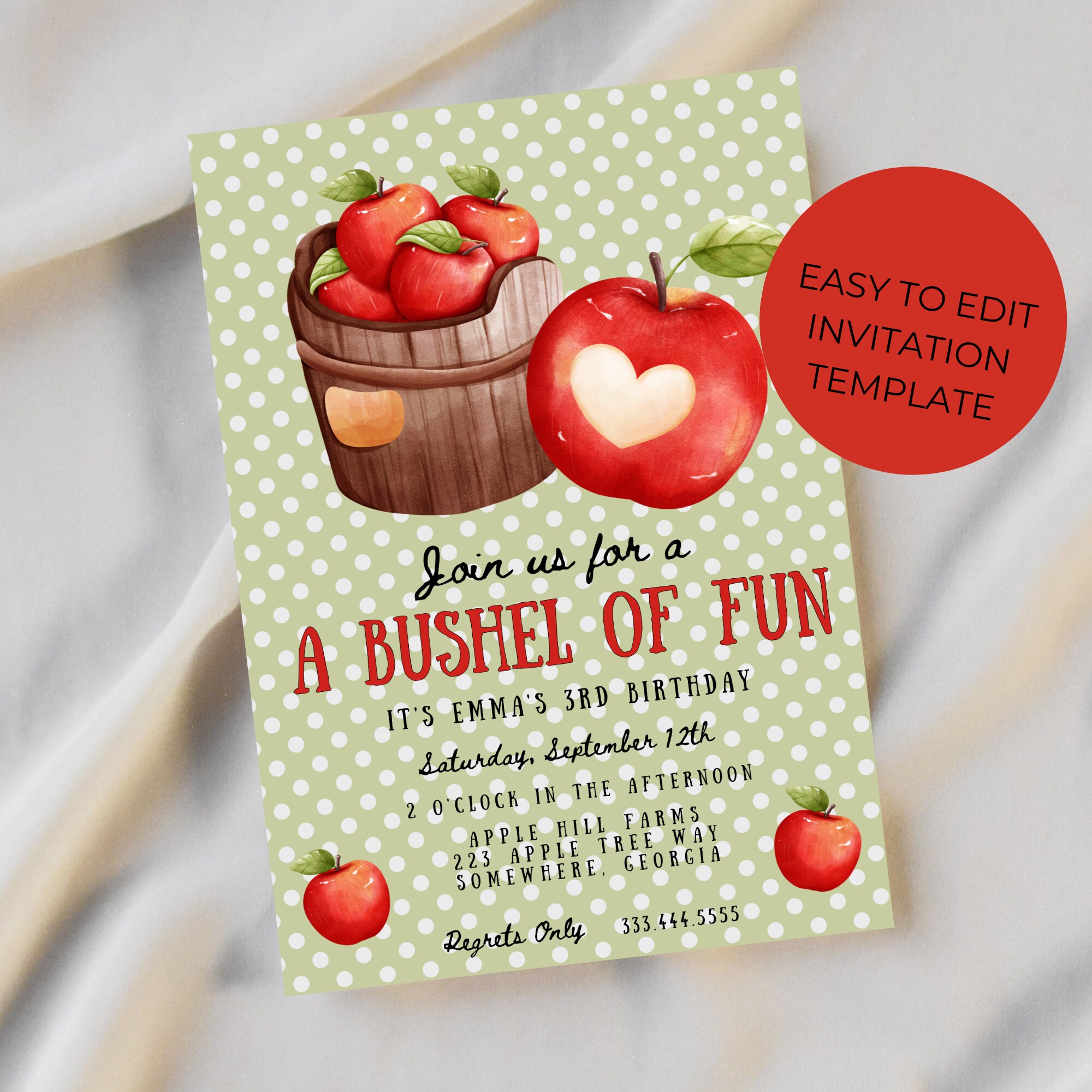 Cute Bushel of Fun Apple Birthday Invite Apple Fall Theme Party ...