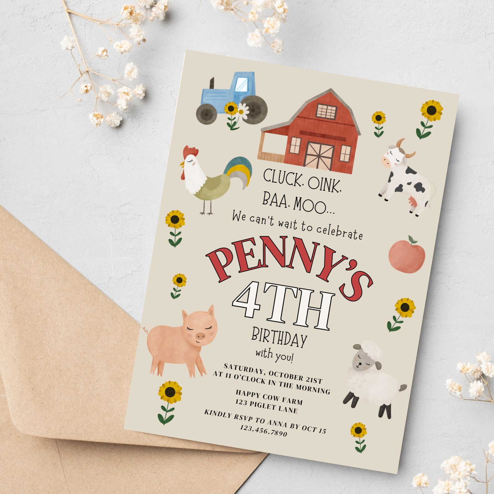 Farm Birthday Invite Farm Animal Party Invitation Editable - Etsy