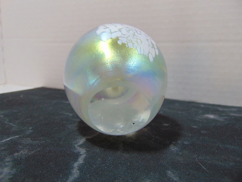 Clear Art Glass Iridescent and White Apple Paperweight With Brass Stem ...