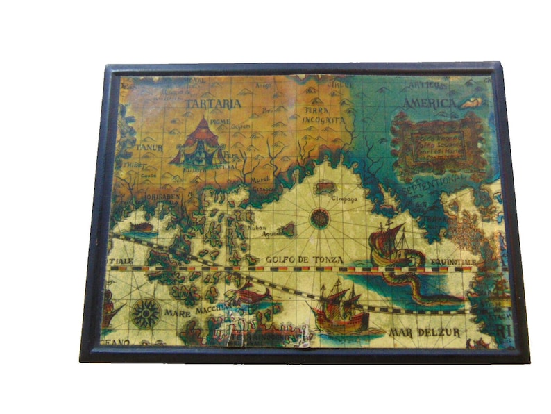 Vintage Small Map of the Old World Hinged Trinket Box Metal Lid Plastic ...