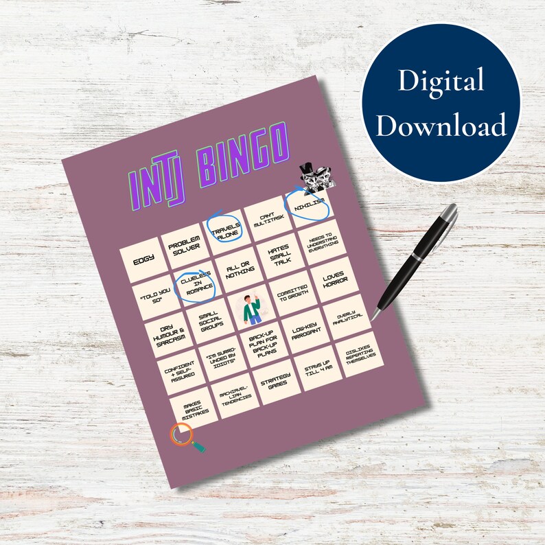 INTJ Bingo Printable MBTI Bingo Bingo Game for Myers-briggs Types ...