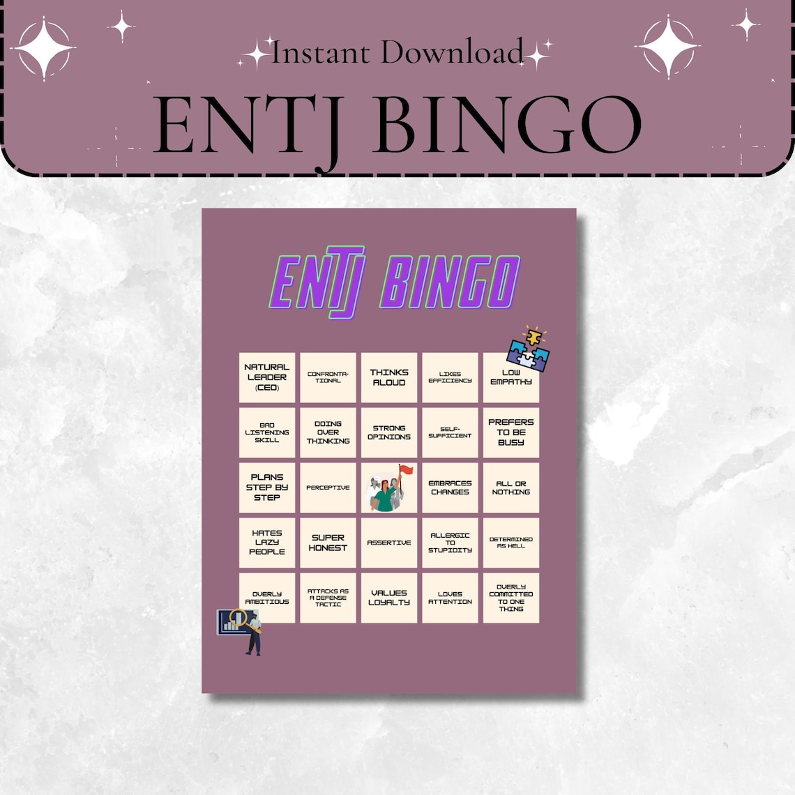ENTJ Bingo Printable MBTI Bingo Bingo Game for Myers-briggs Types ...