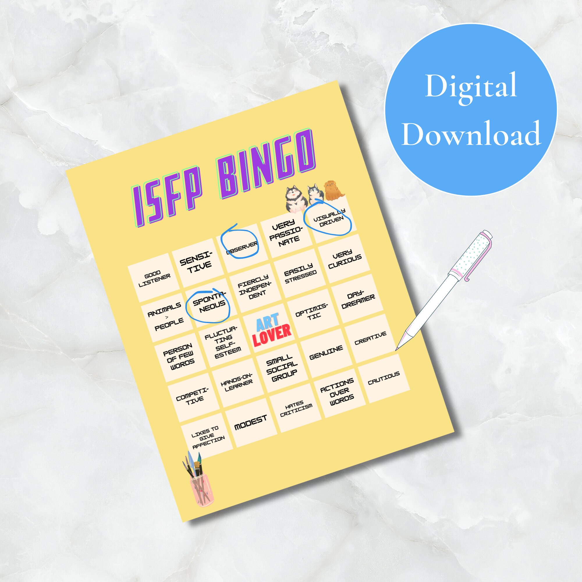 ISFP Bingo Printable MBTI Bingo Bingo Game for - Etsy Finland
