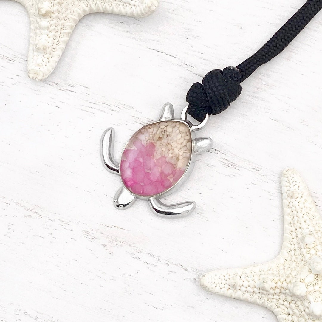 Black Rope Sand Sea Turtle Bracelet - Pink Pebble - Coastal Charm ...