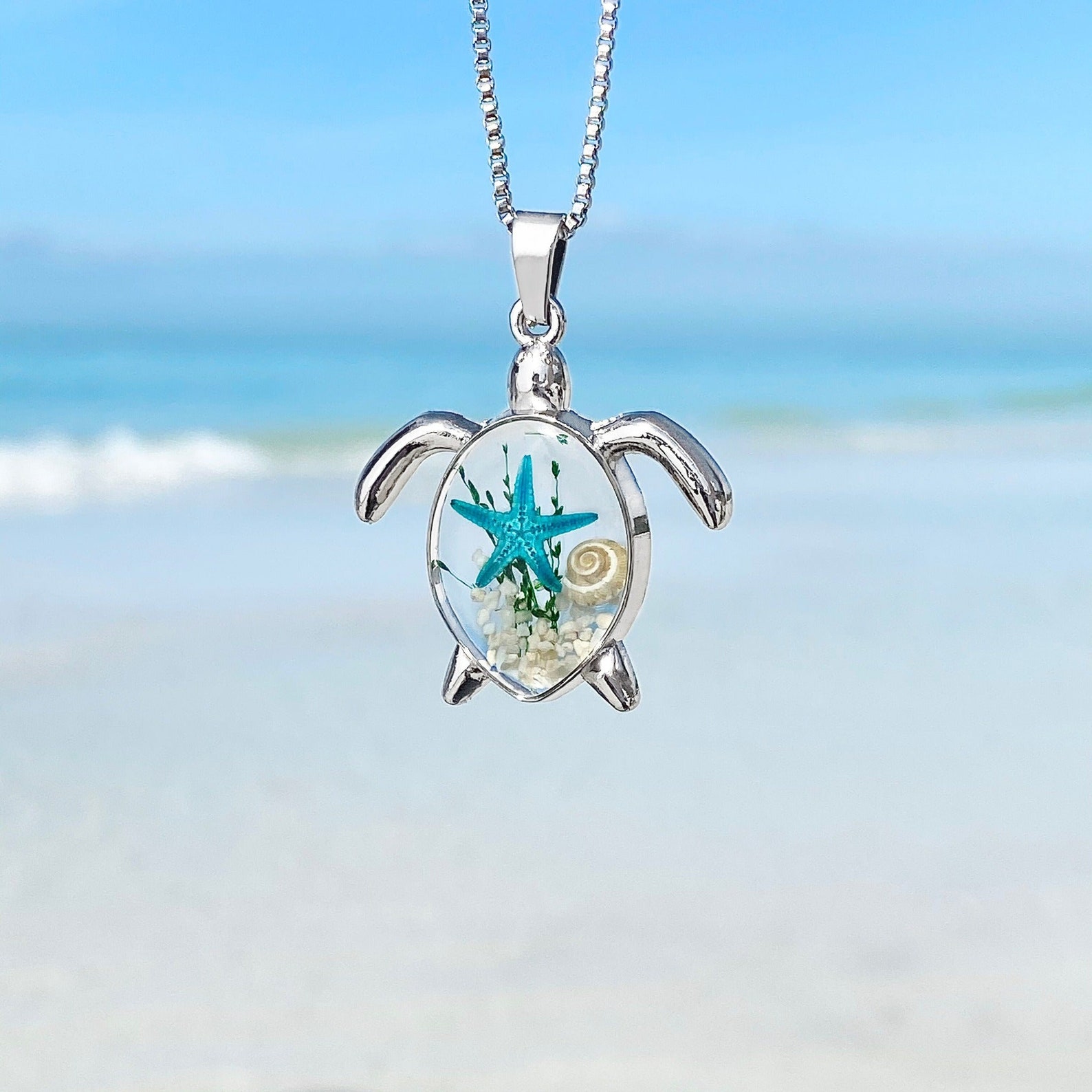 Deep in the Ocean Sea Turtle Necklace Marine Life Pendant, Unique Ocean ...