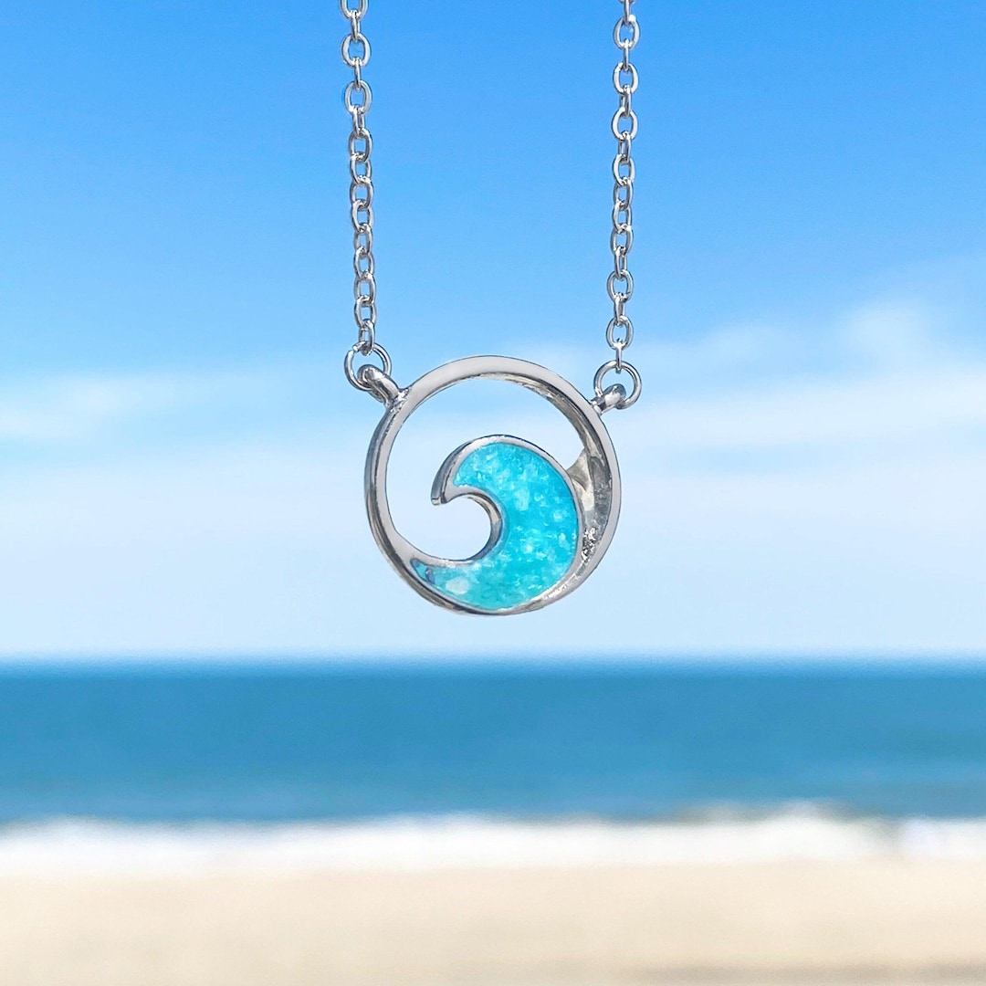 Sand Wave Circle Necklace - Beach-inspired Jewelry, Ocean Wave Pendant ...