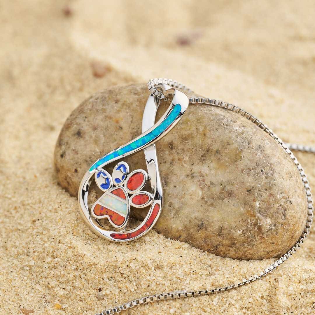 Opal Infinity American Flag Paw Necklace Patriotic Pet Lover Jewelry ...