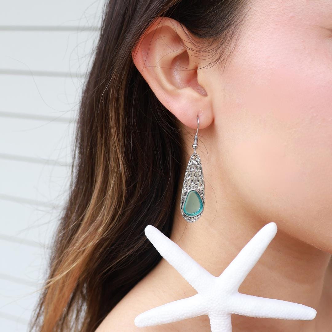Rustic Sea Glass Drop Earrings - Beachy Style, Handmade Ocean Jewelry ...