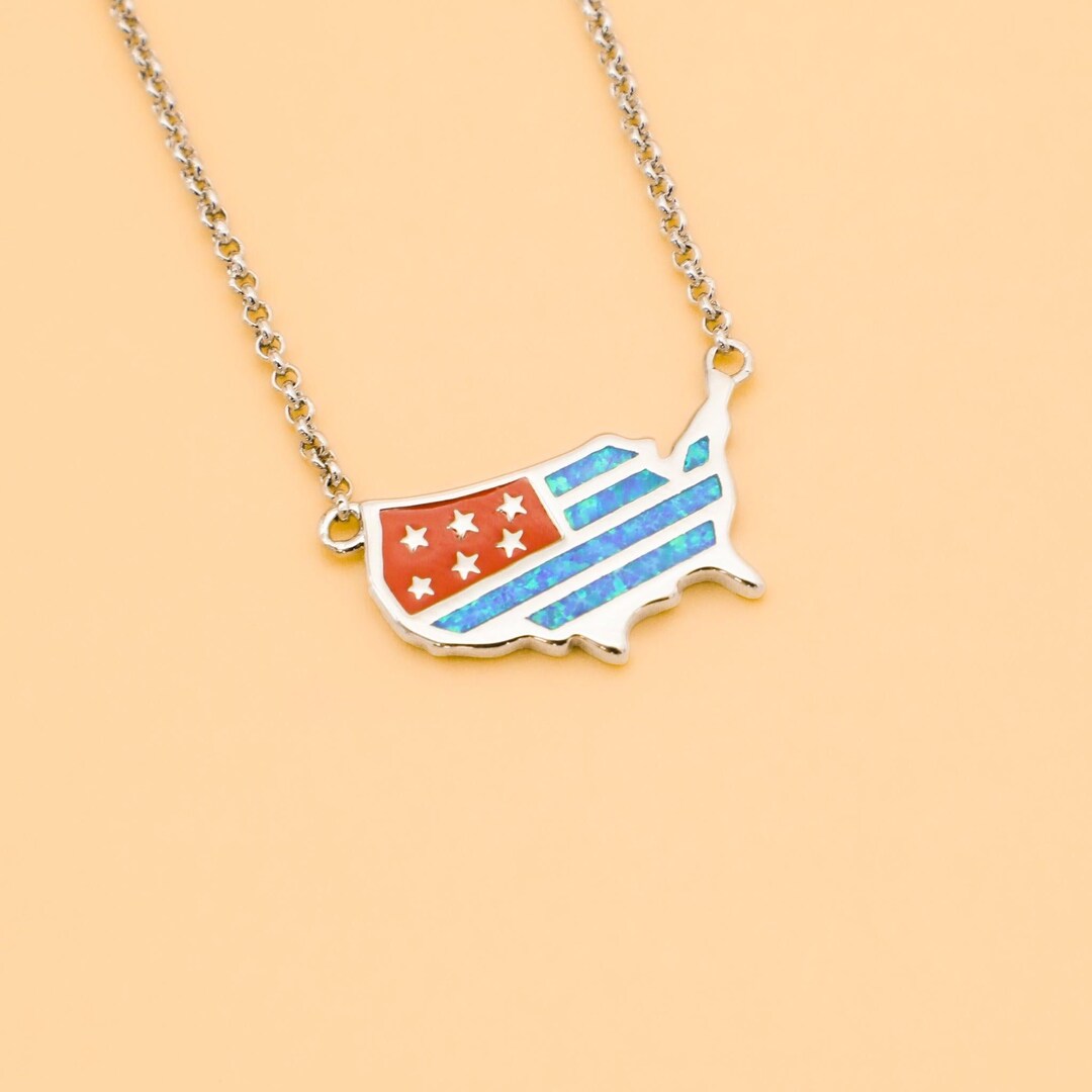 Opal American Flag Necklace Patriotic Gemstone Jewelry, Unique USA Flag ...