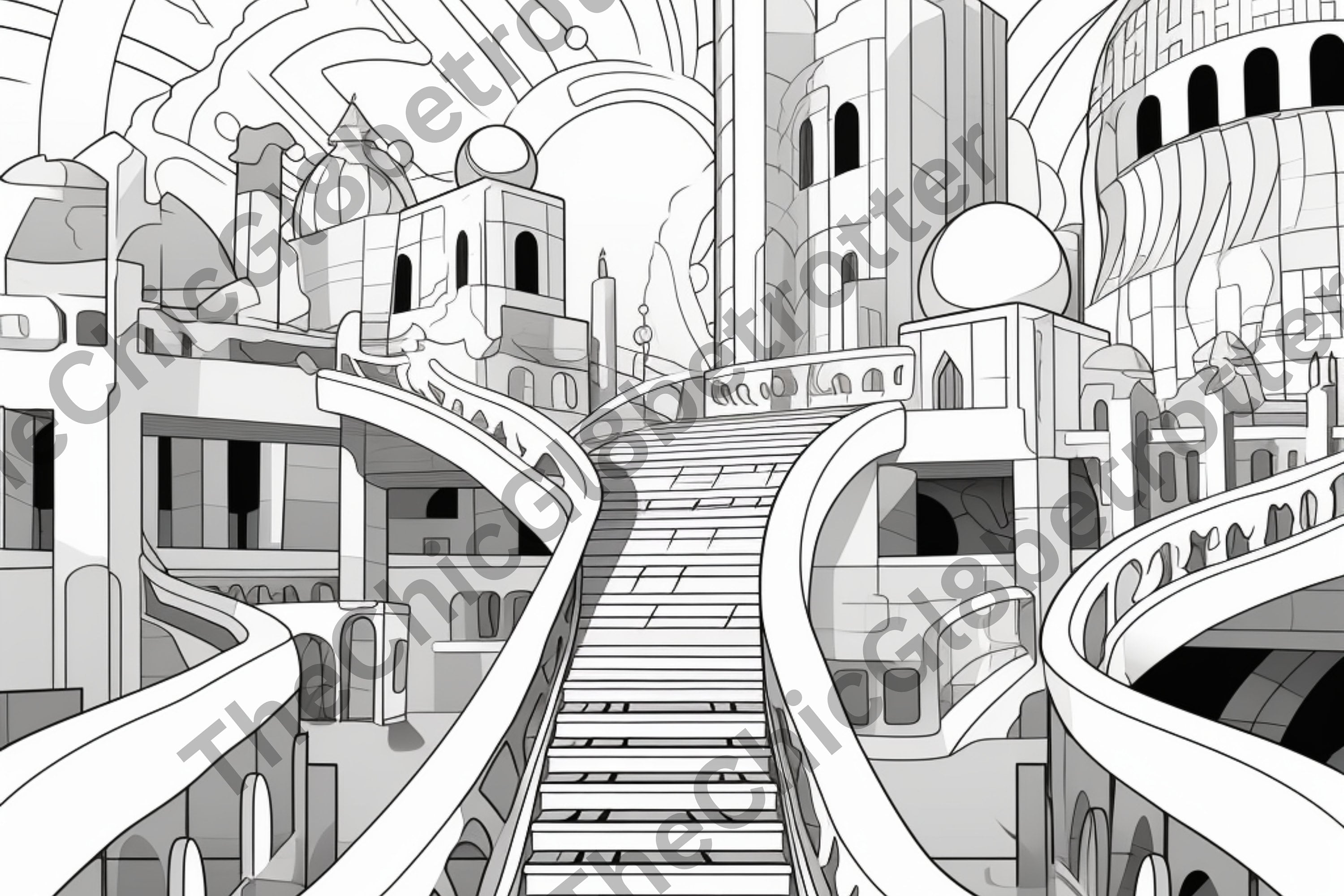 Adult Printable Coloring Pages Futuristic Architecture - Etsy