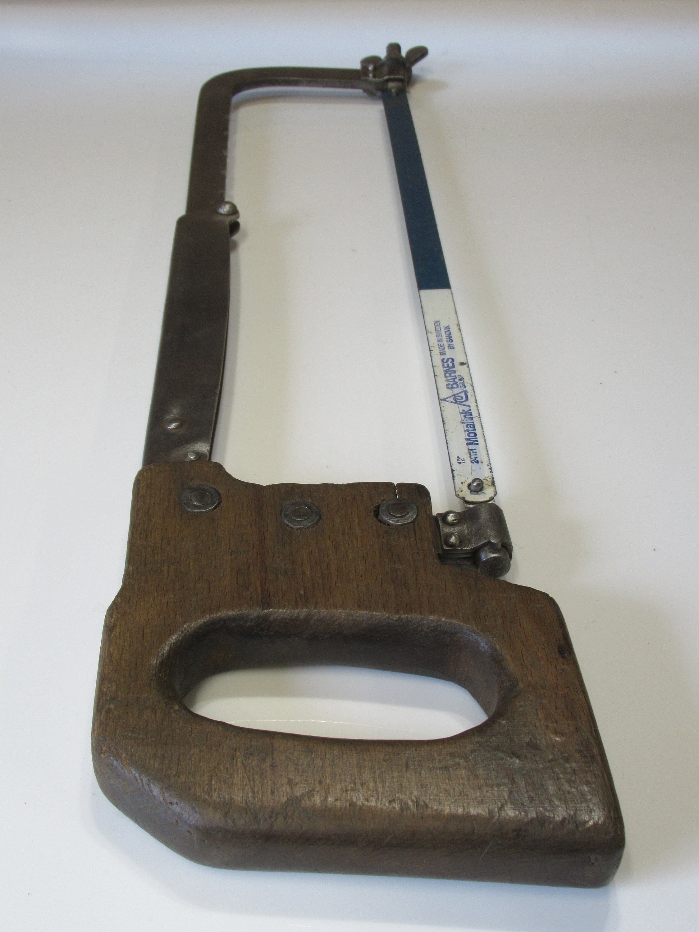 Antique Hacksaw Frame Adjustable Wooden Handle With Sandvik 24tpi Blade ...