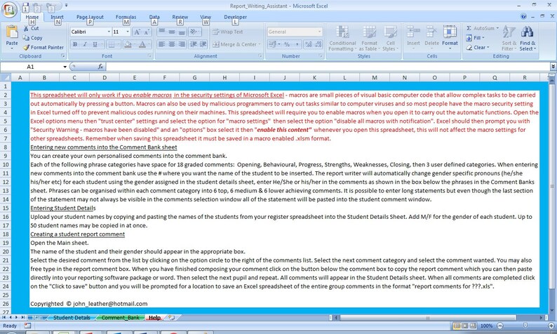 Teacher End of Year Report Writer Automated Spreadsheet - Etsy