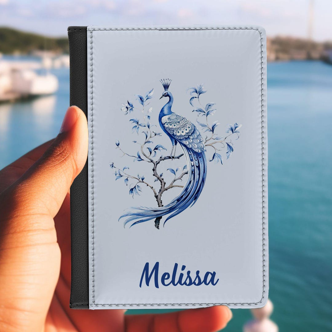 Custom Chinoiserie Passport Holder Travel Document Organizer Peacock ...