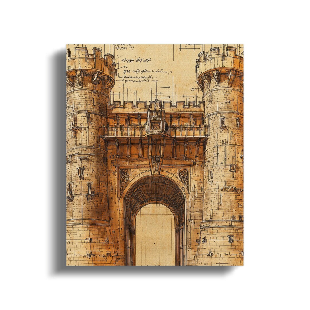 Castle Gate Da Vinci Castle Architectural Drawing Print, Historical ...