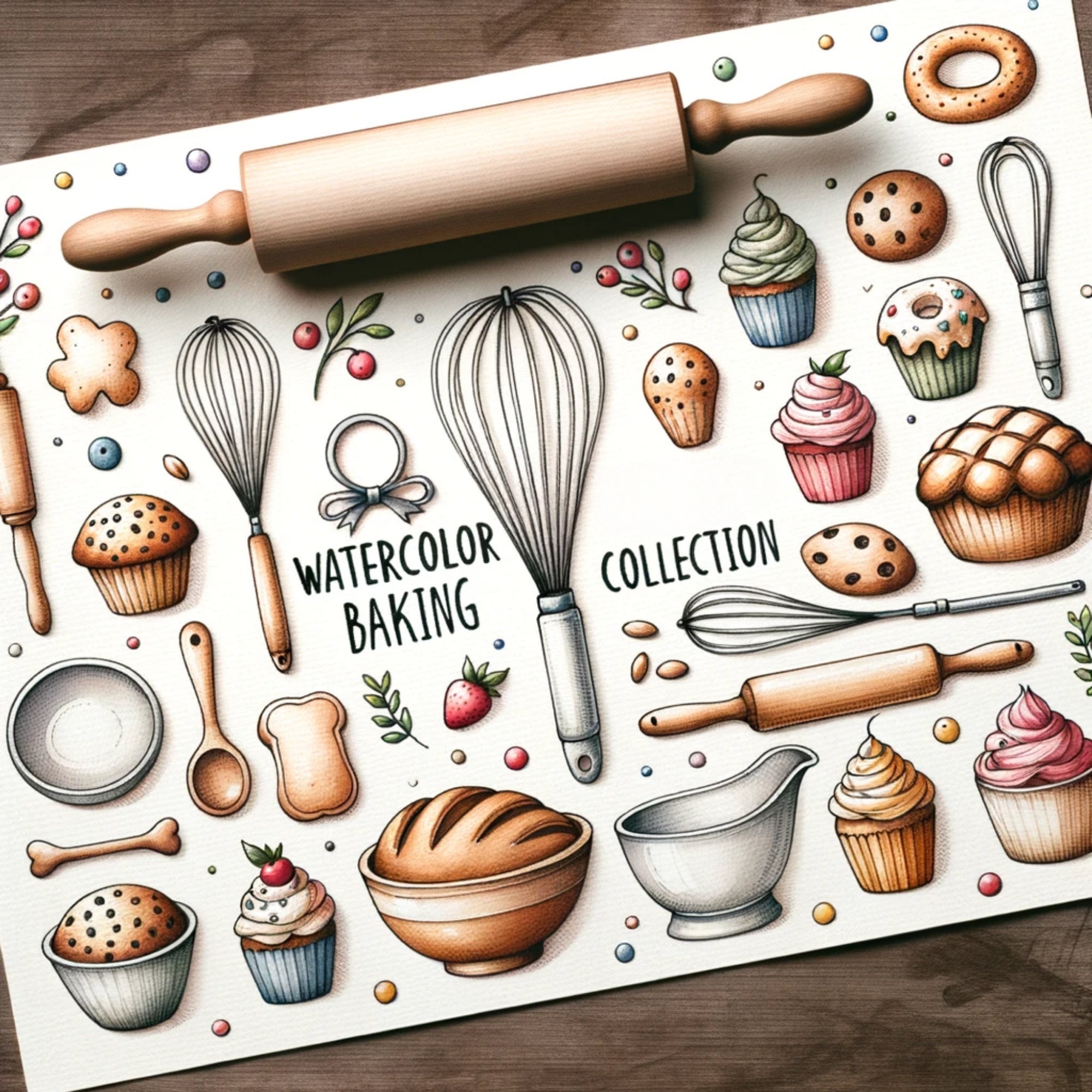 Baking Clipart Watercolor Baking Clip Art Bundle 300DPI Transparent PNG ...