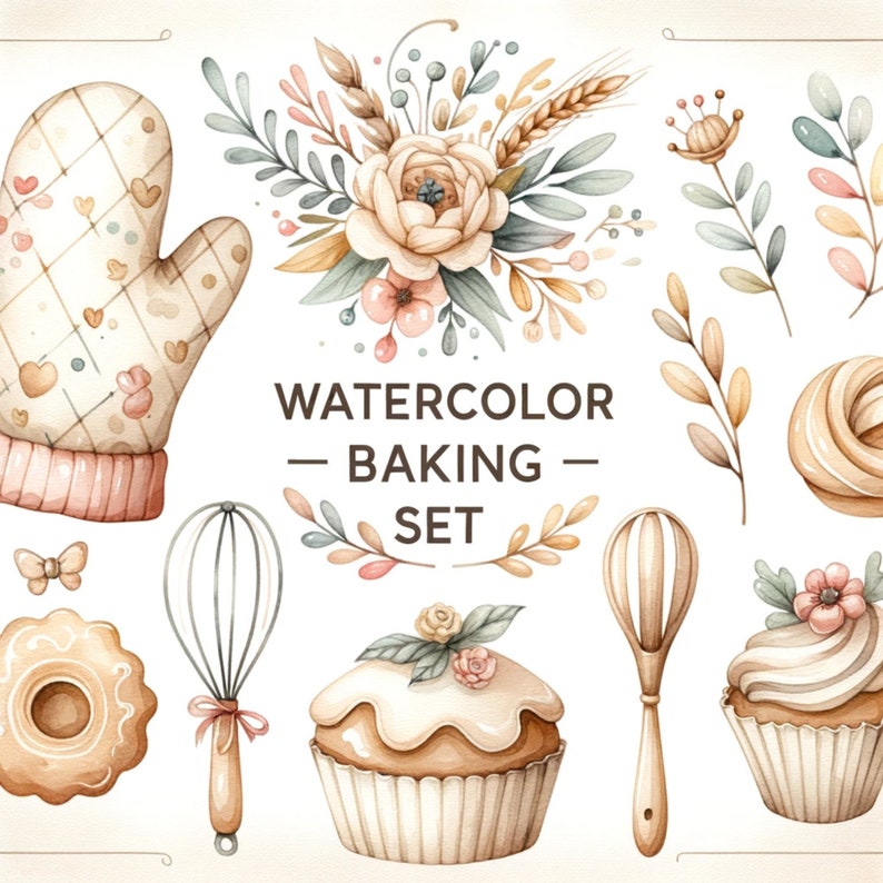 Baking Clipart Watercolor Baking Clip Art Bundle 300DPI Transparent PNG ...