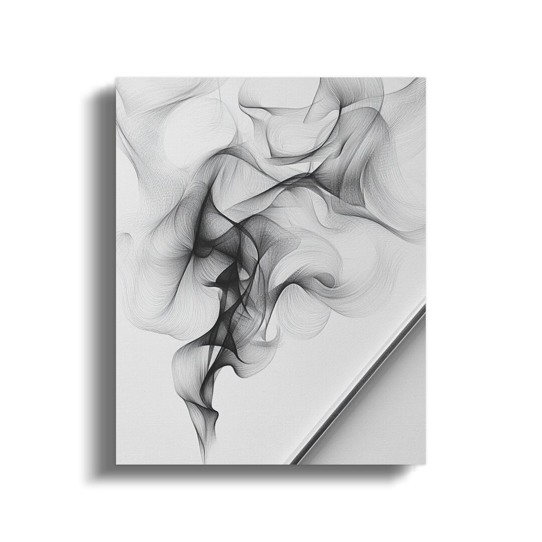 Crisp Pencil Drawing Modern Abstract Canvas Wrap, Black and White Wall ...