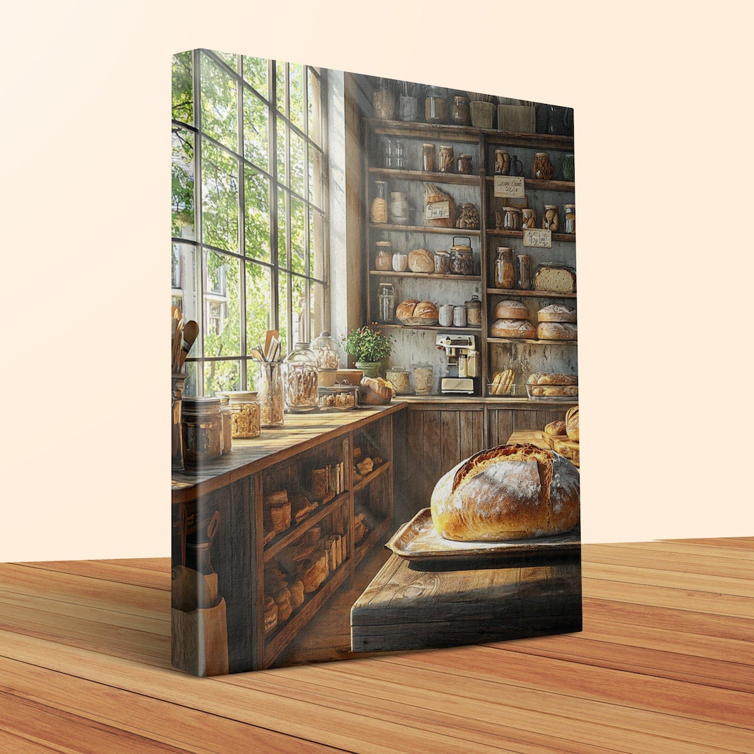 Bread Bakery Rustic Bakery Canvas Print, Cozy Kitchen Decor, Artisan ...