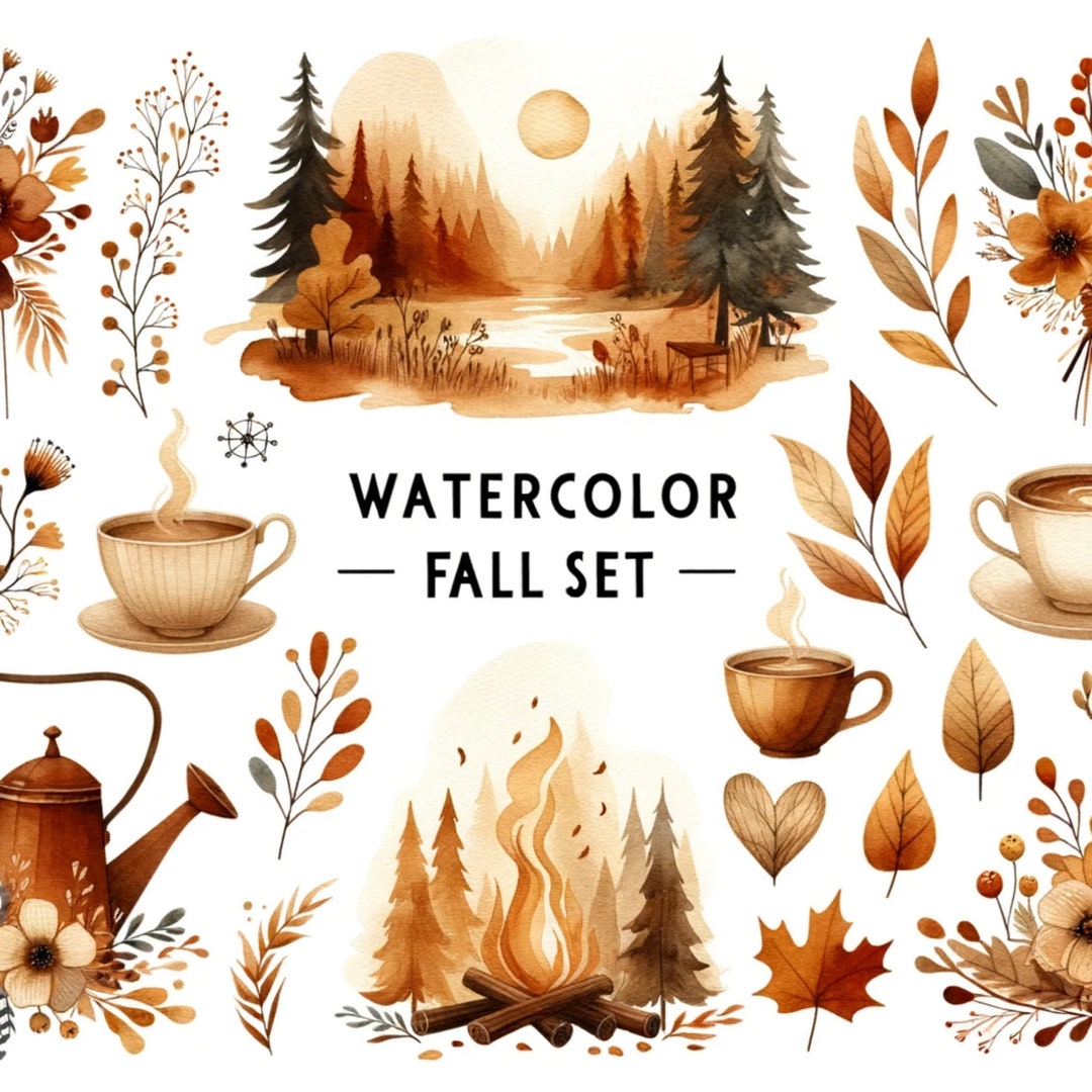 Autumn Clipart Watercolor Fall Clip Art Bundle 300DPI - Etsy