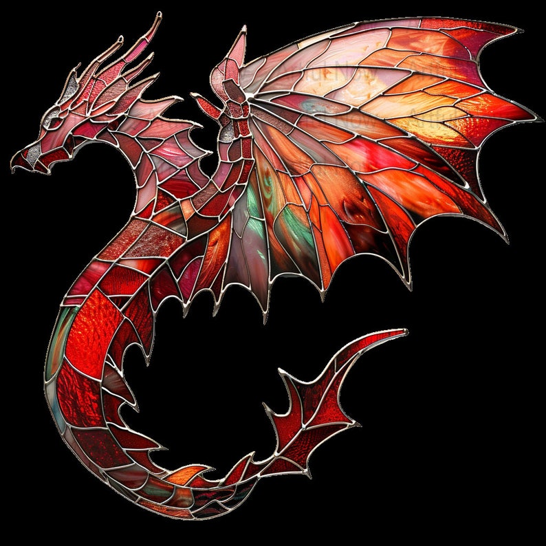 Fire Dragon Giftful Art, Stained Glass Dragon Digital Download, Dragon ...