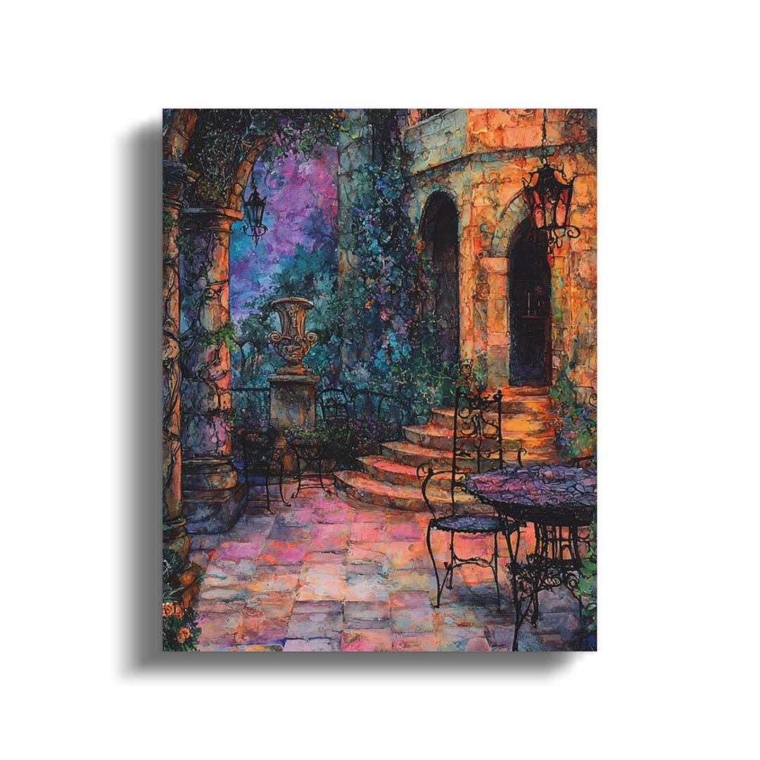 Mediterranean Courtyard Canvas Print: Enchanting Garden Scene Wall Art ...
