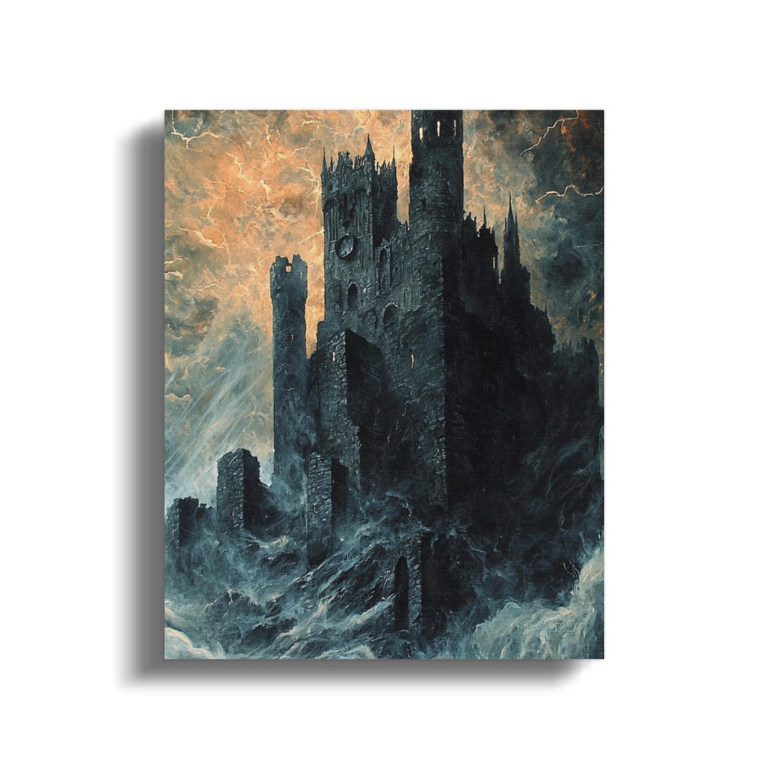 Moody Castle Dark Castle Amidst Stormy Skies Canvas Wrap, Gothic ...