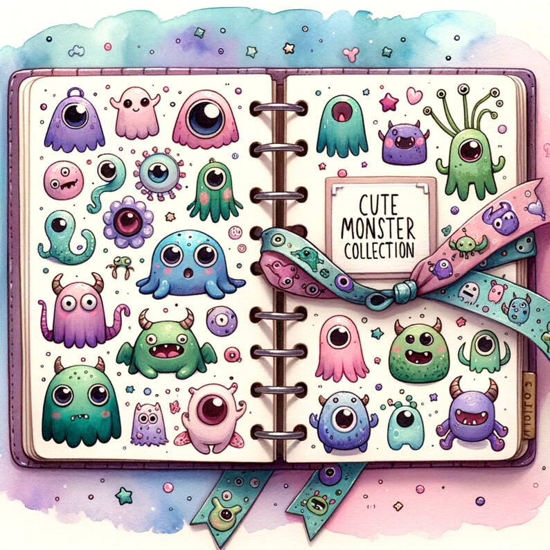 Clipart Cute Monster Watercolor Cute Monster Clip Art Bundle - Etsy